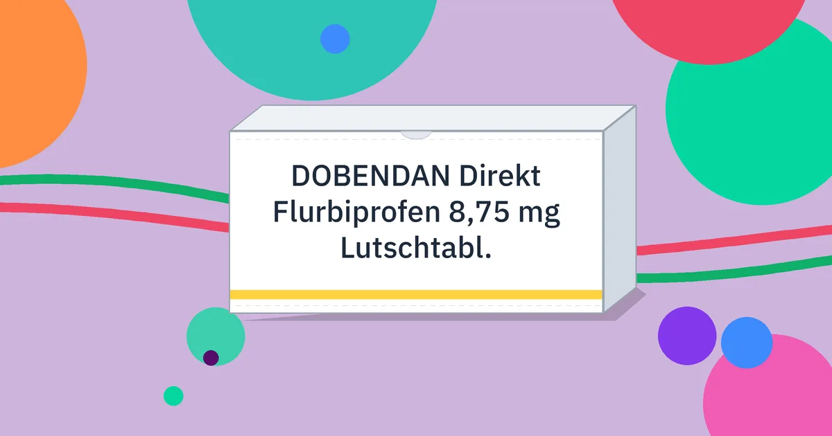 Symbolbild: Packung mit der Aufschrift DOBENDAN Direkt Flurbiprofen 8,75 mg Lutschtabl. (PZN 17518439) – Verfügbarkeit und Bezug in Apotheken in Frankfurt am Main