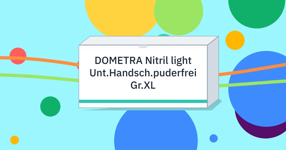 Symbolbild: Packung mit der Aufschrift DOMETRA Nitril light Unt.Handsch.puderfrei Gr.XL (PZN 12455763) – Verfügbarkeit und Bezug in Apotheken in Frankfurt am Main