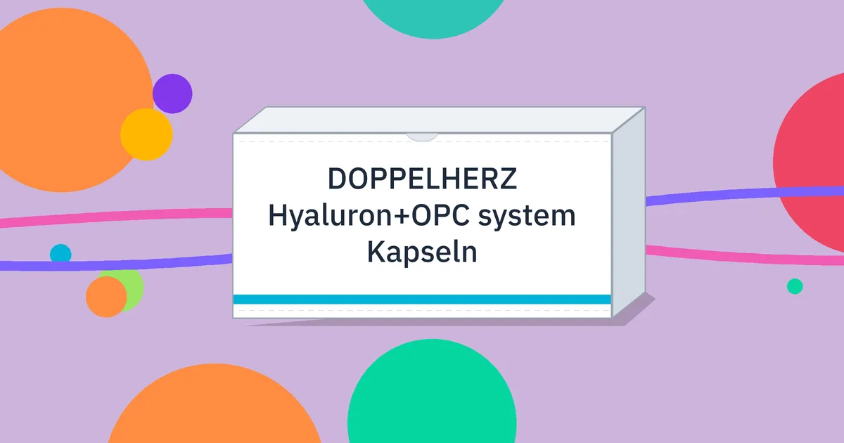 Symbolbild: Packung mit der Aufschrift DOPPELHERZ Hyaluron+OPC system Kapseln (PZN 18794696) – Verfügbarkeit und Bezug in Apotheken in Frankfurt am Main