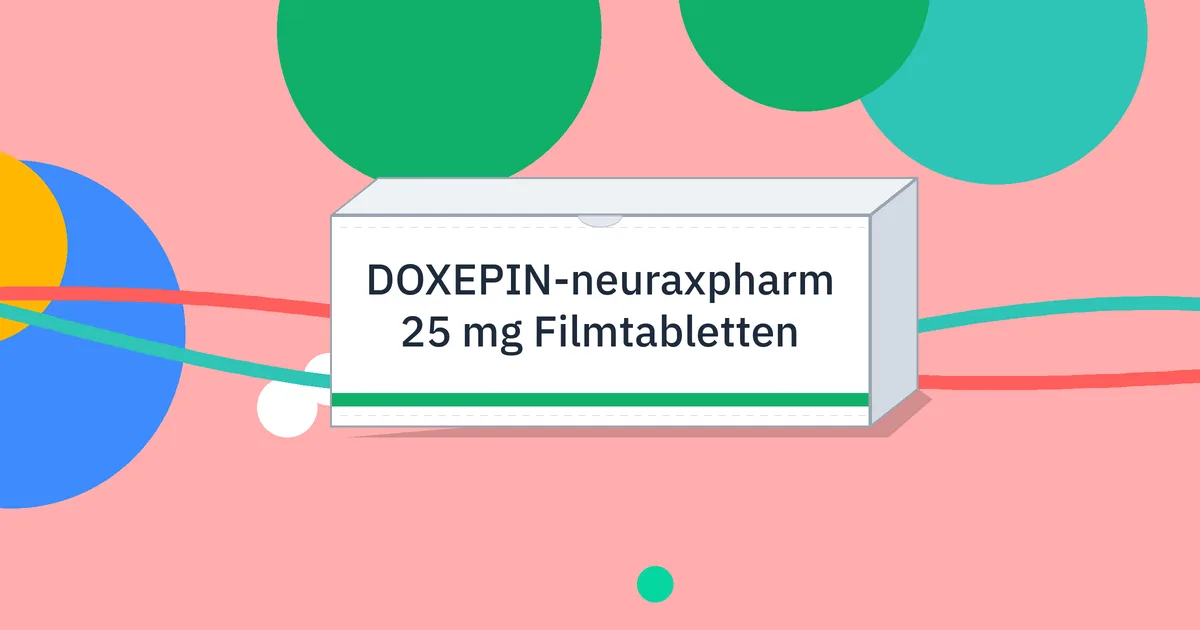 Symbolbild: Packung mit der Aufschrift DOXEPIN-neuraxpharm 25 mg Filmtabletten (PZN 04815408) – Verfügbarkeit und Bezug in Apotheken in Frankfurt am Main