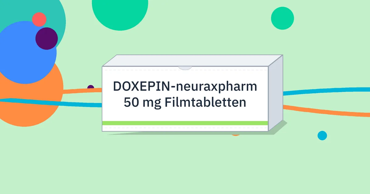 Symbolbild: Packung mit der Aufschrift DOXEPIN-neuraxpharm 50 mg Filmtabletten (PZN 04935673) – Verfügbarkeit und Bezug in Apotheken in Frankfurt am Main