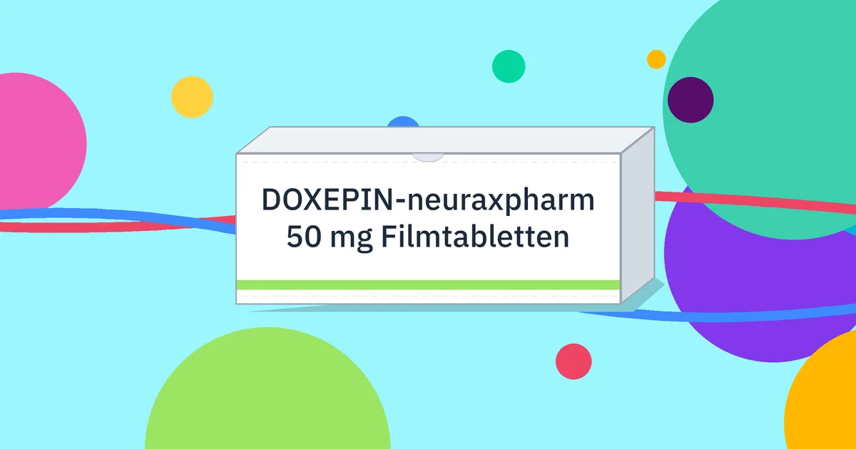Symbolbild: Packung mit der Aufschrift DOXEPIN-neuraxpharm 50 mg Filmtabletten (PZN 04935667) – Verfügbarkeit und Bezug in Apotheken in Frankfurt am Main