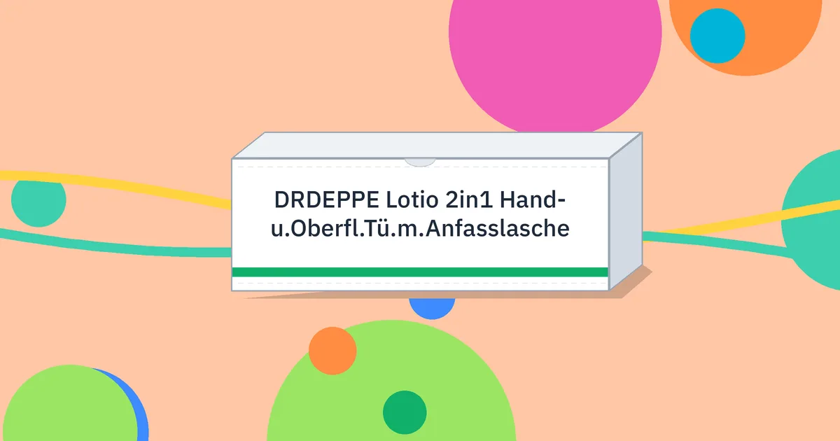 Symbolbild: Packung mit der Aufschrift DRDEPPE Lotio 2in1 Hand-u.Oberfl.Tü.m.Anfasslasche (PZN 19878828) – Verfügbarkeit und Bezug in Apotheken in Frankfurt am Main
