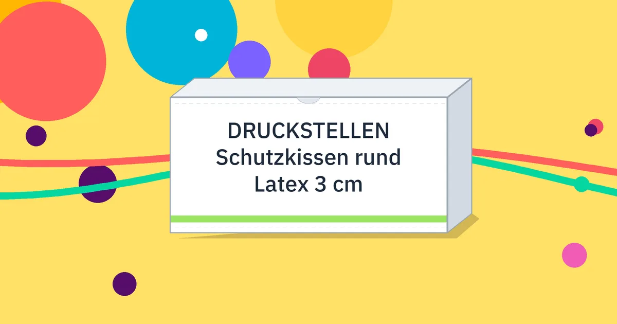 Symbolbild: Packung mit der Aufschrift DRUCKSTELLEN Schutzkissen rund Latex 3 cm (PZN 16501514) – Verfügbarkeit und Bezug in Apotheken in Frankfurt am Main