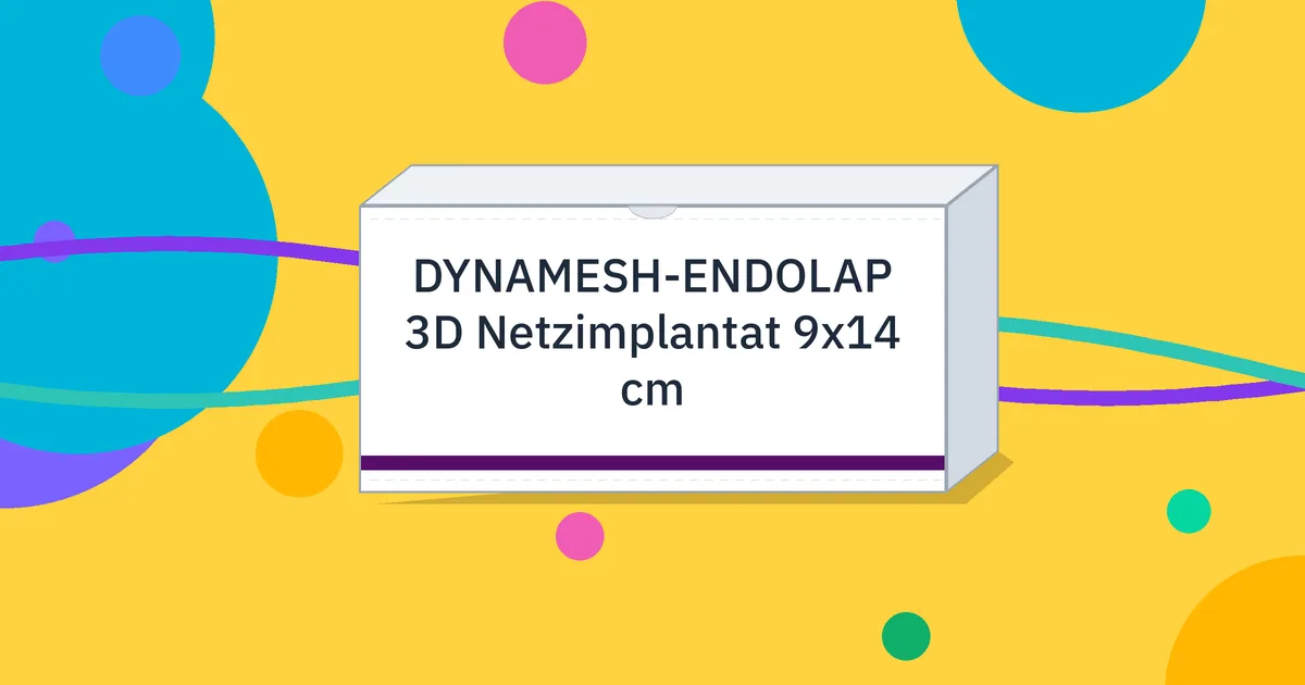 Symbolbild: Packung mit der Aufschrift DYNAMESH-ENDOLAP 3D Netzimplantat 9x14 cm (PZN 19389443) – Verfügbarkeit und Bezug in Apotheken in Frankfurt am Main