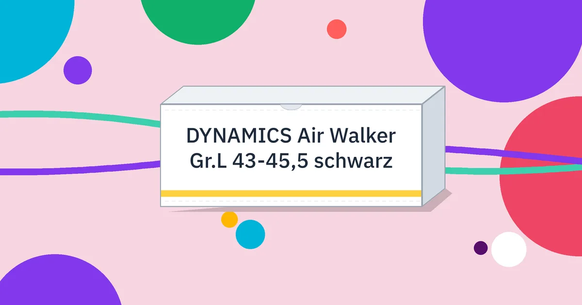 Symbolbild: Packung mit der Aufschrift DYNAMICS Air Walker Gr.L 43-45,5 schwarz (PZN 10631486) – Verfügbarkeit und Bezug in Apotheken in Frankfurt am Main