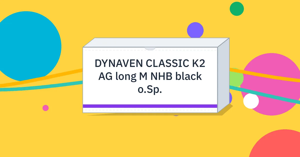 Symbolbild: Packung mit der Aufschrift DYNAVEN CLASSIC K2 AG long M NHB black o.Sp. (PZN 18418272) – Verfügbarkeit und Bezug in Apotheken in Frankfurt am Main