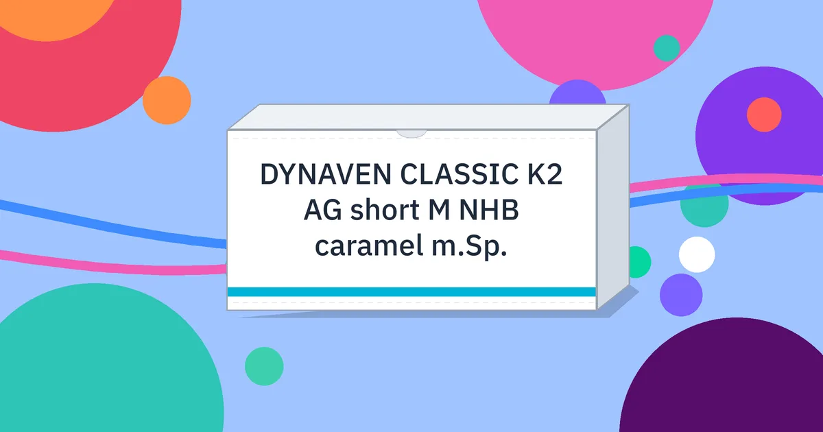 Symbolbild: Packung mit der Aufschrift DYNAVEN CLASSIC K2 AG short M NHB caramel m.Sp. (PZN 18418728) – Verfügbarkeit und Bezug in Apotheken in Frankfurt am Main