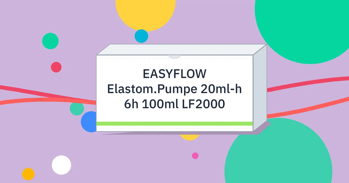 Symbolbild: Packung mit der Aufschrift EASYFLOW Elastom.Pumpe 20ml-h 6h 100ml LF2000 (PZN 20192384) – Verfügbarkeit und Bezug in Apotheken in Frankfurt am Main