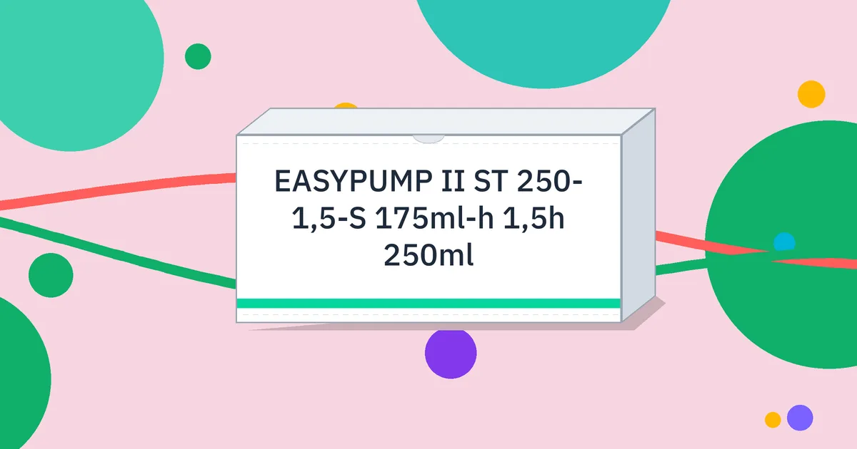 Symbolbild: Packung mit der Aufschrift EASYPUMP II ST 250-1,5-S 175ml-h 1,5h 250ml (PZN 20188431) – Verfügbarkeit und Bezug in Apotheken in Frankfurt am Main
