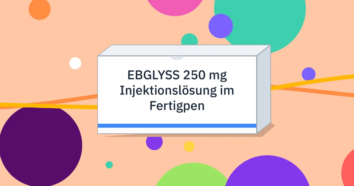 Symbolbild: Packung mit der Aufschrift EBGLYSS 250 mg Injektionslösung im Fertigpen (PZN 18762874) – Verfügbarkeit und Bezug in Apotheken in Frankfurt am Main