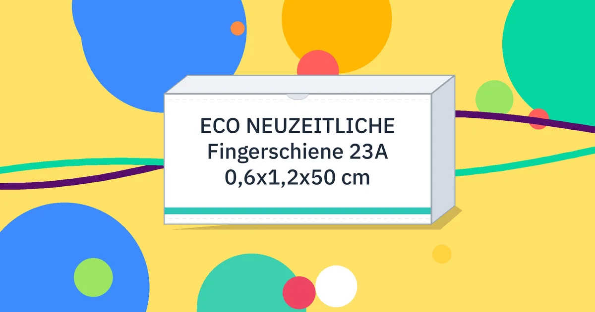 Symbolbild: Packung mit der Aufschrift ECO NEUZEITLICHE Fingerschiene 23A 0,6x1,2x50 cm (PZN 10409894) – Verfügbarkeit und Bezug in Apotheken in Frankfurt am Main