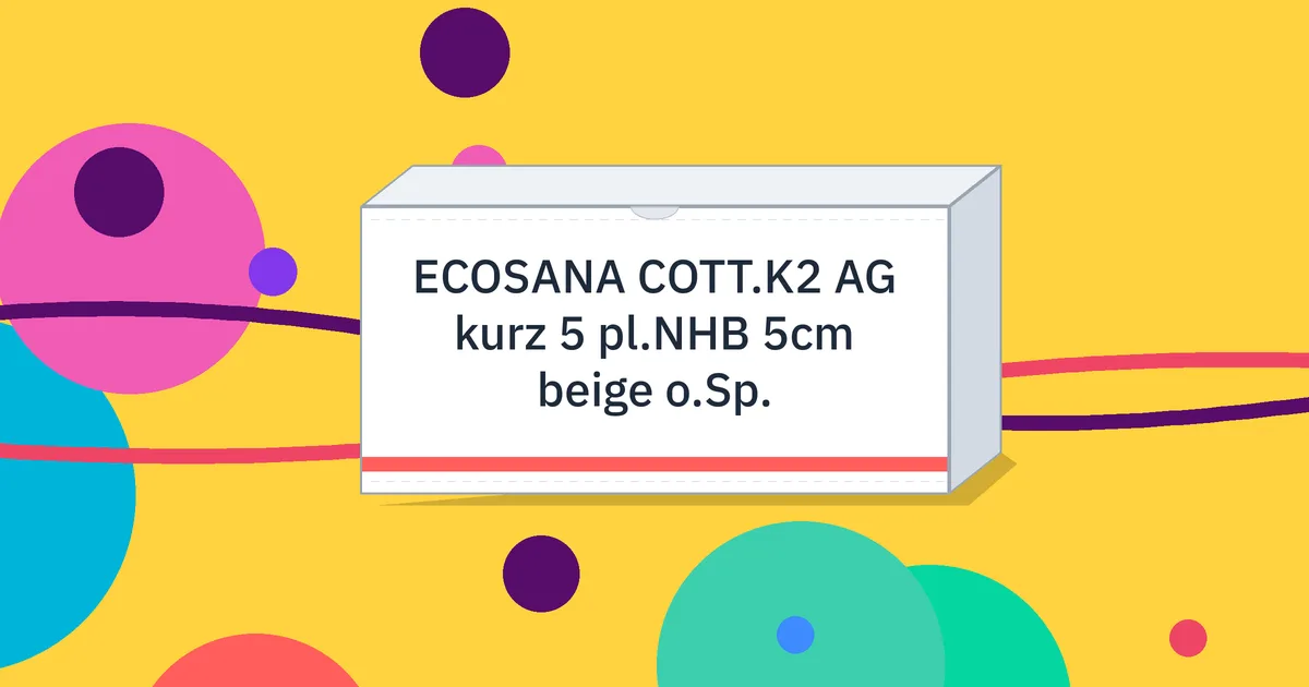 Symbolbild: Packung mit der Aufschrift ECOSANA COTT.K2 AG kurz 5 pl.NHB 5cm beige o.Sp. (PZN 16950407) – Verfügbarkeit und Bezug in Apotheken in Frankfurt am Main