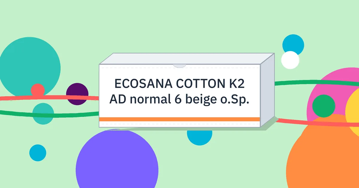Symbolbild: Packung mit der Aufschrift ECOSANA COTTON K2 AD normal 6 beige o.Sp. (PZN 16948238) – Verfügbarkeit und Bezug in Apotheken in Frankfurt am Main