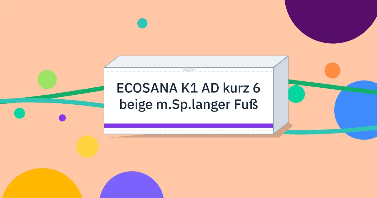 Symbolbild: Packung mit der Aufschrift ECOSANA K1 AD kurz 6 beige m.Sp.langer Fuß (PZN 04725295) – Verfügbarkeit und Bezug in Apotheken in Frankfurt am Main