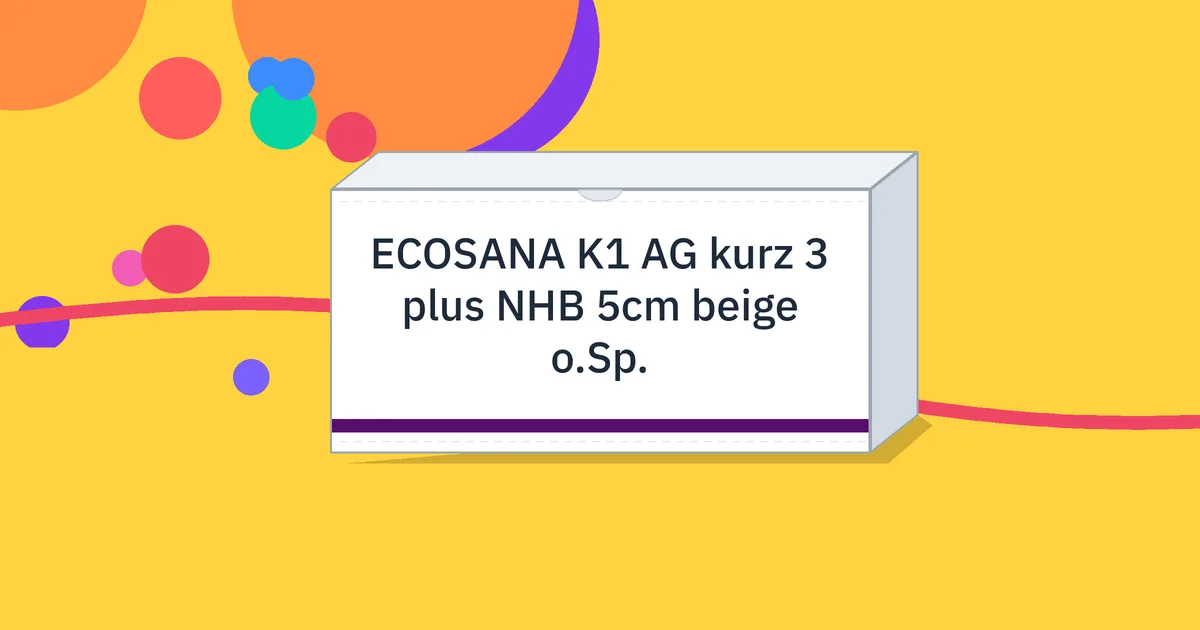 Symbolbild: Packung mit der Aufschrift ECOSANA K1 AG kurz 3 plus NHB 5cm beige o.Sp. (PZN 04727615) – Verfügbarkeit und Bezug in Apotheken in Frankfurt am Main