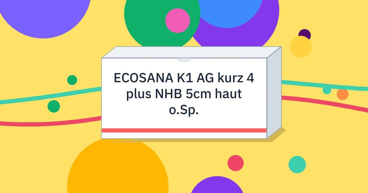 Symbolbild: Packung mit der Aufschrift ECOSANA K1 AG kurz 4 plus NHB 5cm haut o.Sp. (PZN 04728678) – Verfügbarkeit und Bezug in Apotheken in Frankfurt am Main