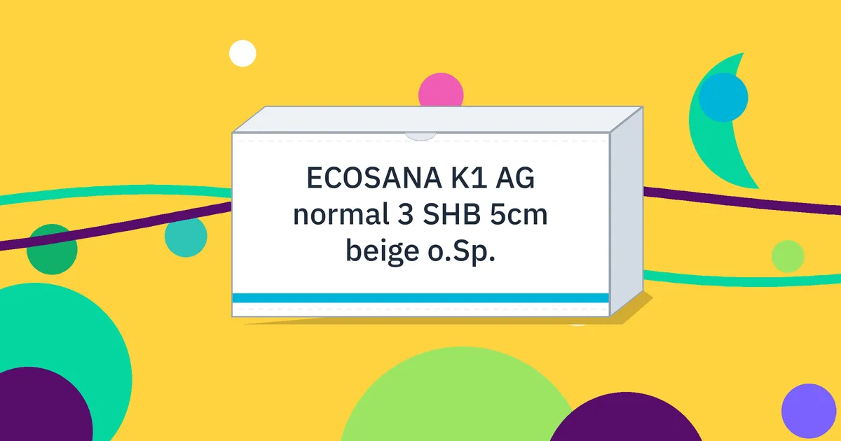 Symbolbild: Packung mit der Aufschrift ECOSANA K1 AG normal 3 SHB 5cm beige o.Sp. (PZN 04727420) – Verfügbarkeit und Bezug in Apotheken in Frankfurt am Main