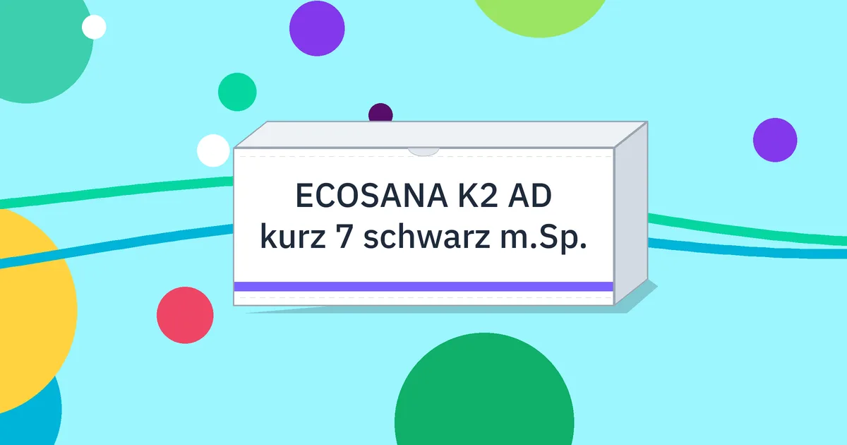 Symbolbild: Packung mit der Aufschrift ECOSANA K2 AD kurz 7 schwarz m.Sp. (PZN 01361711) – Verfügbarkeit und Bezug in Apotheken in Frankfurt am Main