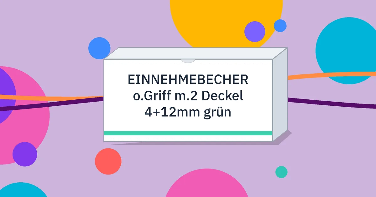 Symbolbild: Packung mit der Aufschrift EINNEHMEBECHER o.Griff m.2 Deckel 4+12mm grün (PZN 09002360) – Verfügbarkeit und Bezug in Apotheken in Frankfurt am Main