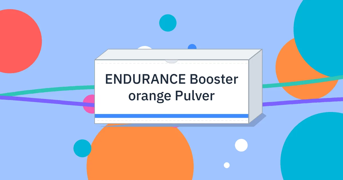Symbolbild: Packung mit der Aufschrift ENDURANCE Booster orange Pulver (PZN 10404891) – Verfügbarkeit und Bezug in Apotheken in Frankfurt am Main
