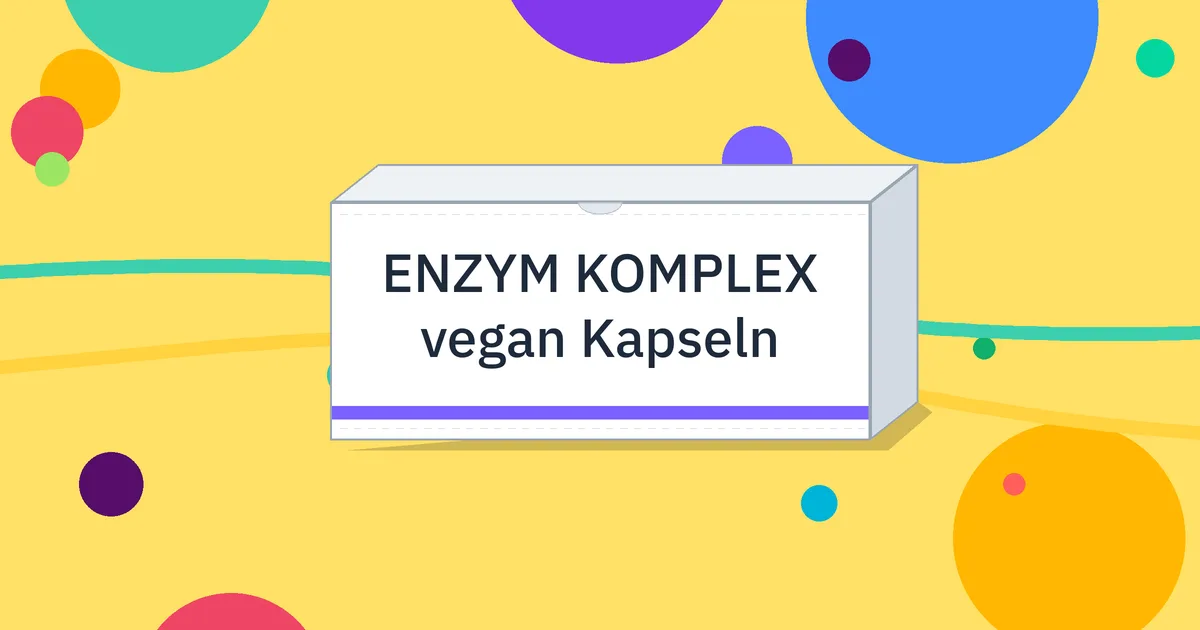 Symbolbild: Packung mit der Aufschrift ENZYM KOMPLEX vegan Kapseln (PZN 15815908) – Verfügbarkeit und Bezug in Apotheken in Frankfurt am Main