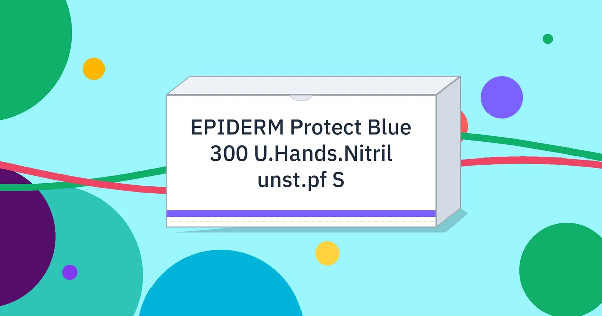 Symbolbild: Packung mit der Aufschrift EPIDERM Protect Blue 300 U.Hands.Nitril unst.pf S (PZN 17896615) – Verfügbarkeit und Bezug in Apotheken in Frankfurt am Main