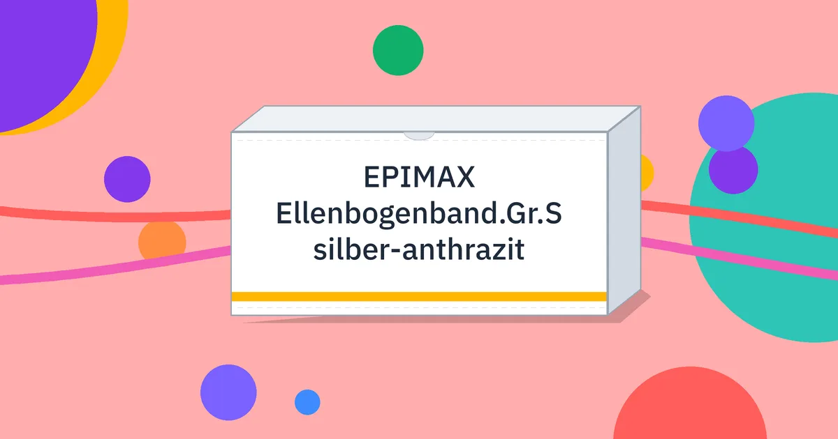 Symbolbild: Packung mit der Aufschrift EPIMAX Ellenbogenband.Gr.S silber-anthrazit (PZN 11097089) – Verfügbarkeit und Bezug in Apotheken in Frankfurt am Main