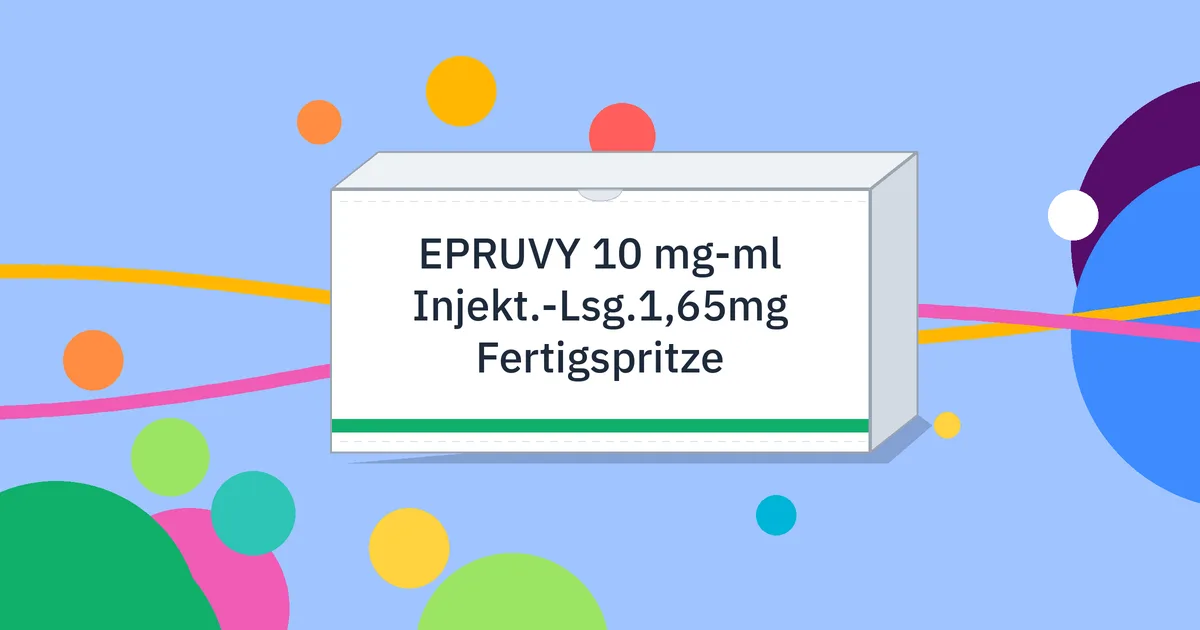 Symbolbild: Packung mit der Aufschrift EPRUVY 10 mg-ml Injekt.-Lsg.1,65mg Fertigspritze (PZN 19470381) – Verfügbarkeit und Bezug in Apotheken in Frankfurt am Main