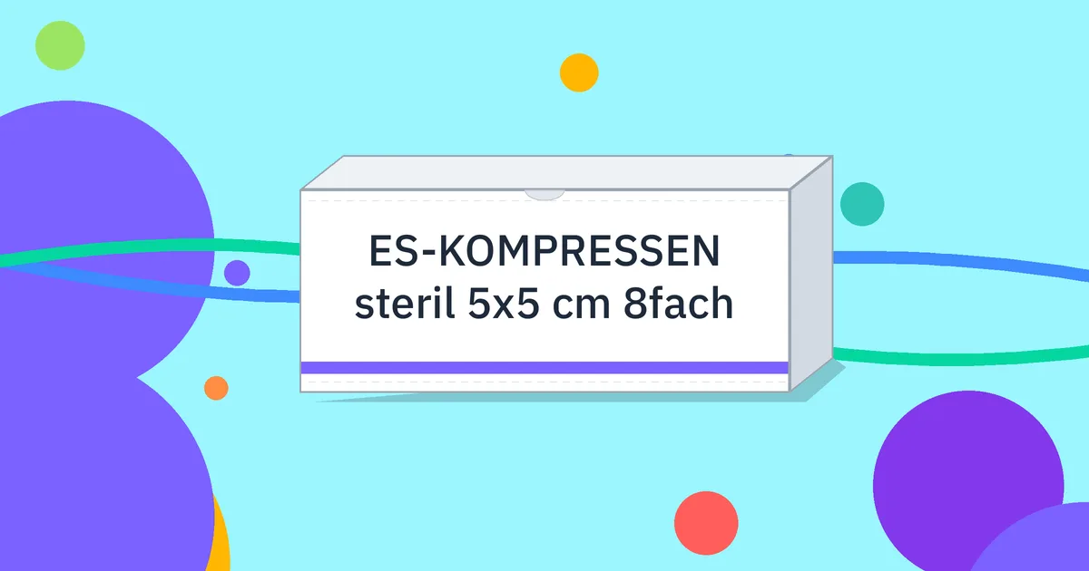 Symbolbild: Packung mit der Aufschrift ES-KOMPRESSEN steril 5x5 cm 8fach (PZN 13652916) – Verfügbarkeit und Bezug in Apotheken in Frankfurt am Main