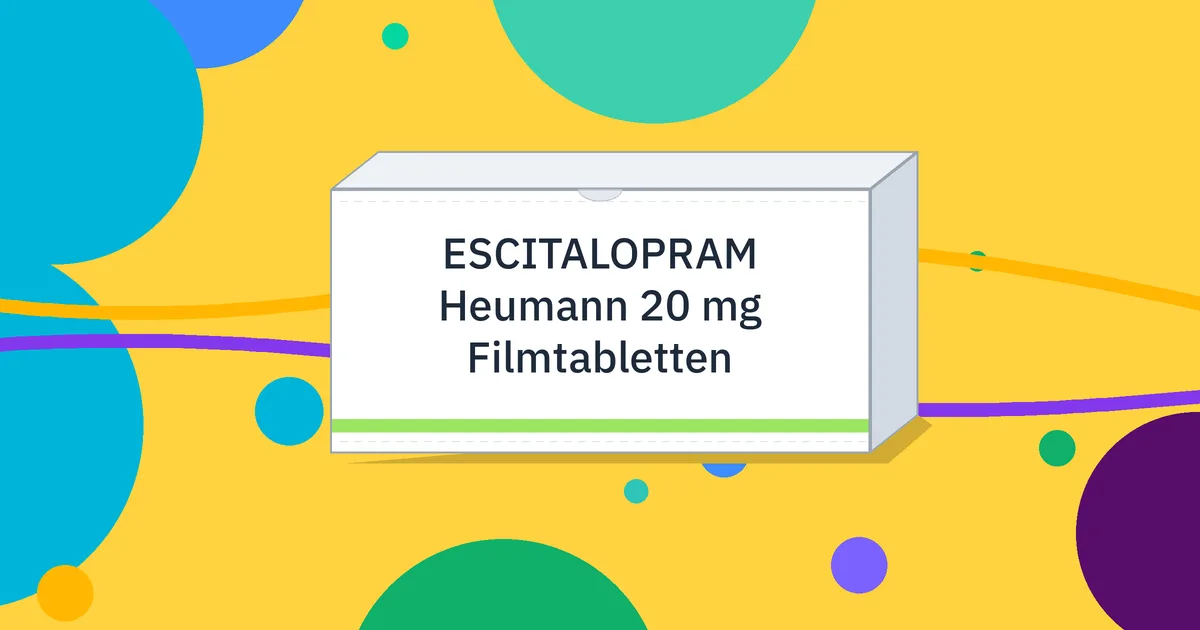 Symbolbild: Packung mit der Aufschrift ESCITALOPRAM Heumann 20 mg Filmtabletten (PZN 01942276) – Verfügbarkeit und Bezug in Apotheken in Frankfurt am Main
