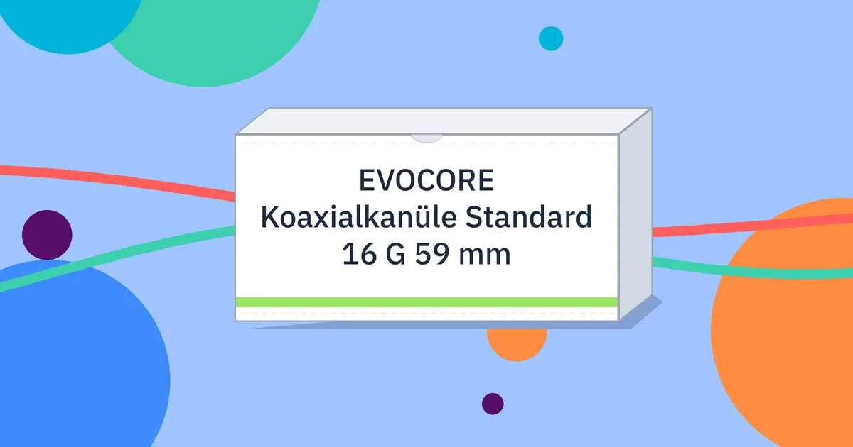 Symbolbild: Packung mit der Aufschrift EVOCORE Koaxialkanüle Standard 16 G 59 mm (PZN 11655655) – Verfügbarkeit und Bezug in Apotheken in Frankfurt am Main