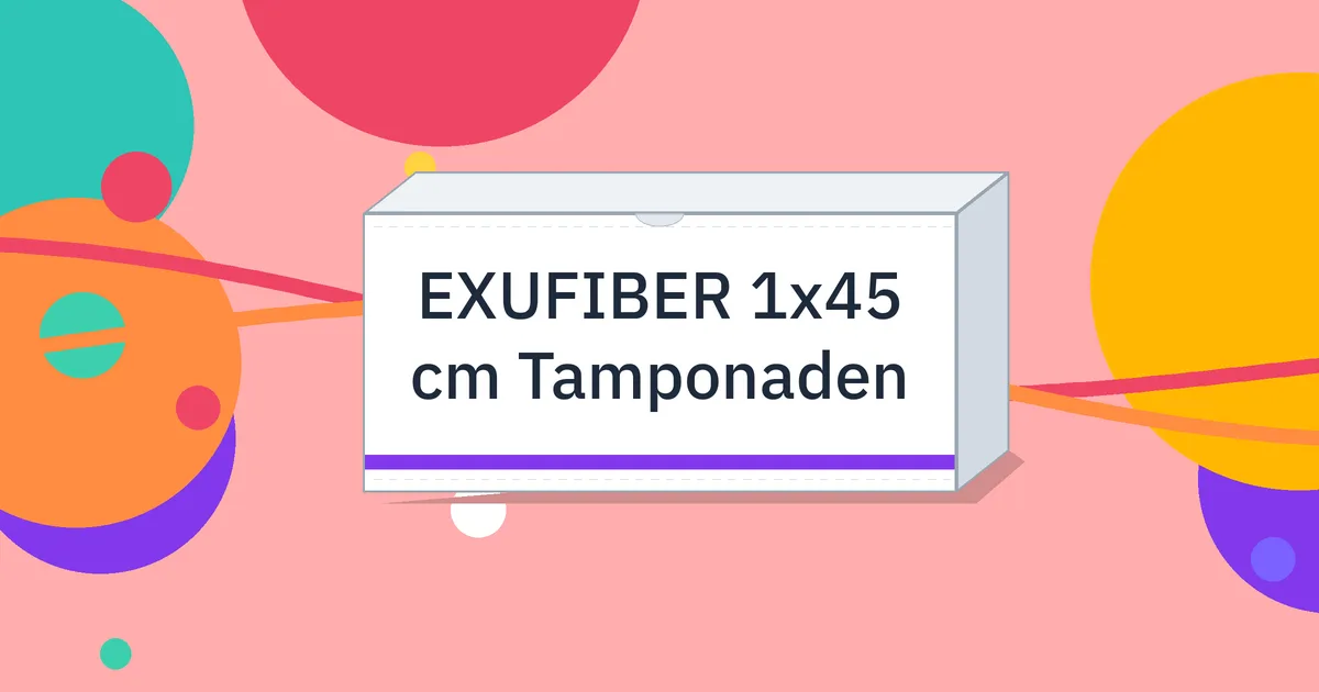Symbolbild: Packung mit der Aufschrift EXUFIBER 1x45 cm Tamponaden (PZN 17937998) – Verfügbarkeit und Bezug in Apotheken in Frankfurt am Main