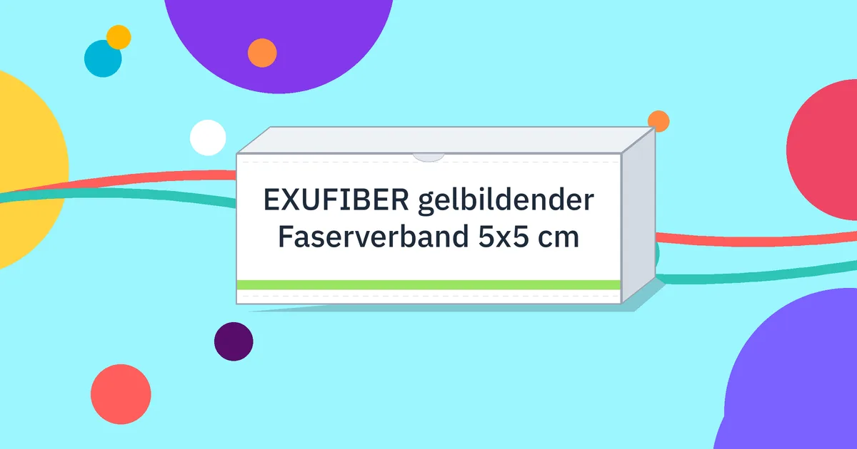 Symbolbild: Packung mit der Aufschrift EXUFIBER gelbildender Faserverband 5x5 cm (PZN 11147344) – Verfügbarkeit und Bezug in Apotheken in Frankfurt am Main