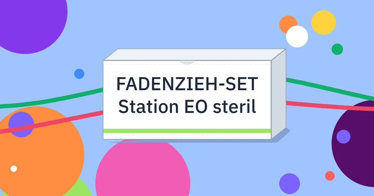 Symbolbild: Packung mit der Aufschrift FADENZIEH-SET Station EO steril (PZN 17621781) – Verfügbarkeit und Bezug in Apotheken in Frankfurt am Main