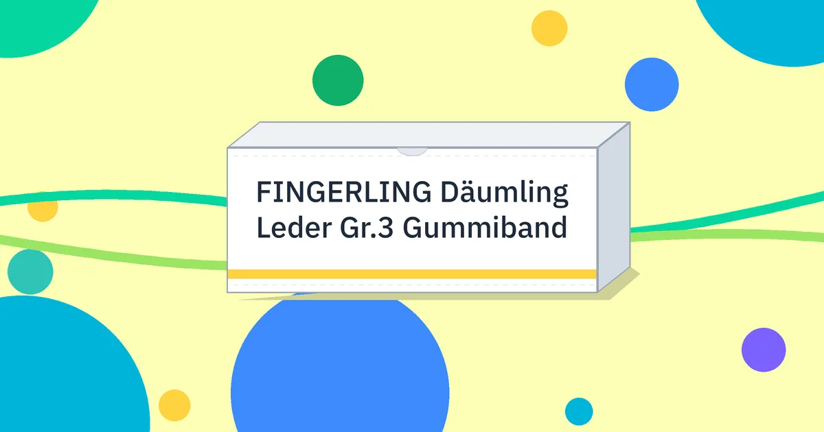 Symbolbild: Packung mit der Aufschrift FINGERLING Däumling Leder Gr.3 Gummiband (PZN 01962333) – Verfügbarkeit und Bezug in Apotheken in Frankfurt am Main