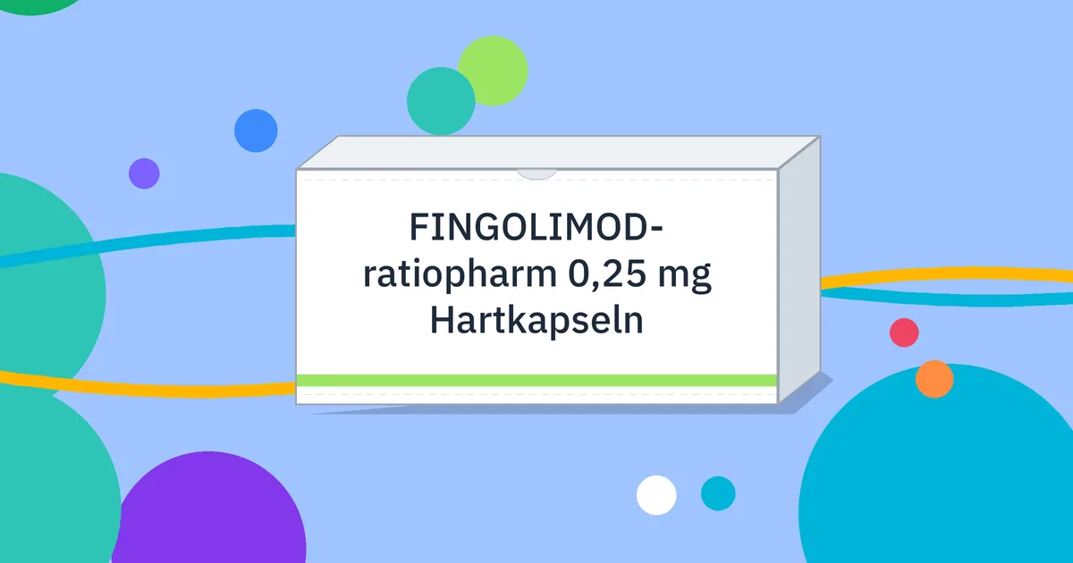 Symbolbild: Packung mit der Aufschrift FINGOLIMOD-ratiopharm 0,25 mg Hartkapseln (PZN 17510544) – Verfügbarkeit und Bezug in Apotheken in Frankfurt am Main