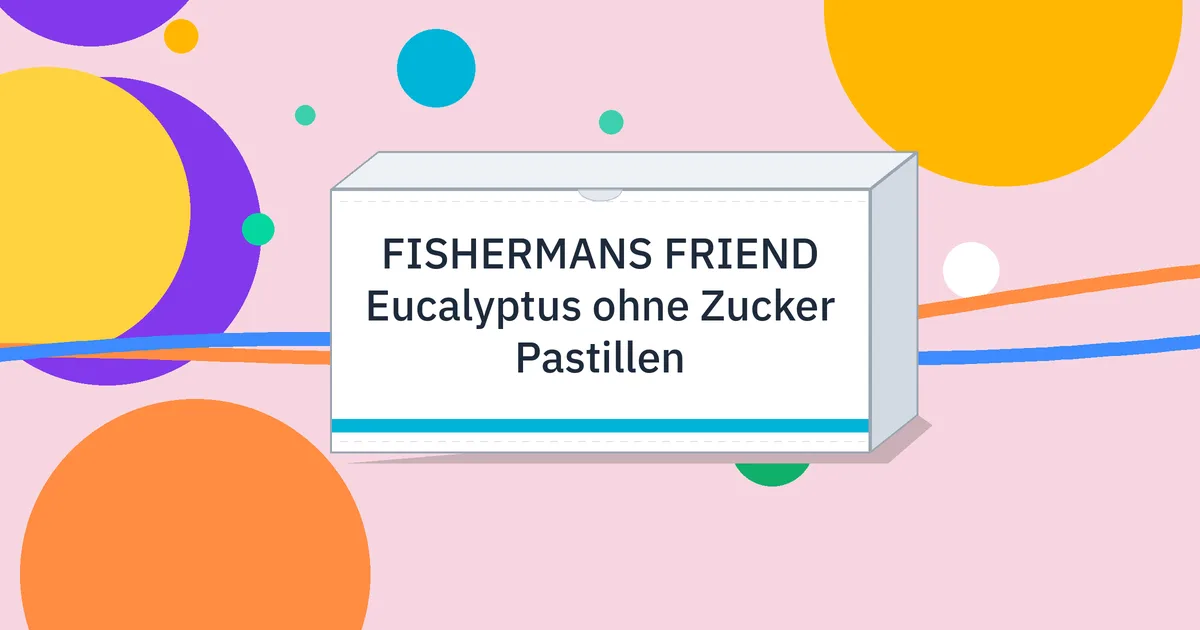 Symbolbild: Packung mit der Aufschrift FISHERMANS FRIEND Eucalyptus ohne Zucker Pastillen (PZN 02192825) – Verfügbarkeit und Bezug in Apotheken in Frankfurt am Main
