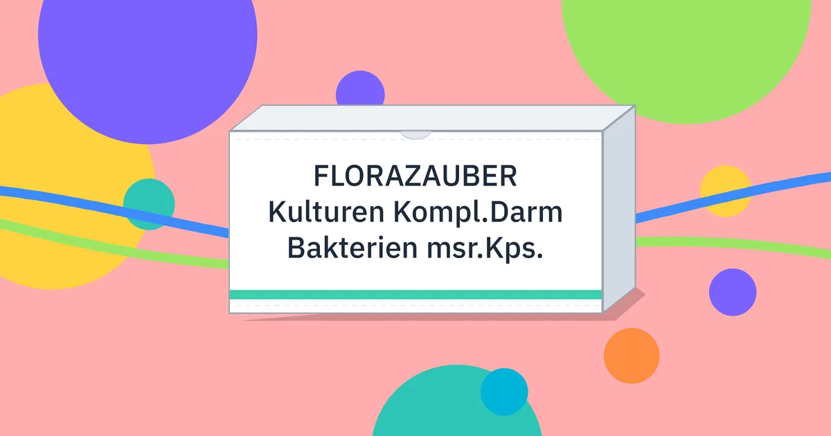 Symbolbild: Packung mit der Aufschrift FLORAZAUBER Kulturen Kompl.Darm Bakterien msr.Kps. (PZN 19404473) – Verfügbarkeit und Bezug in Apotheken in Frankfurt am Main