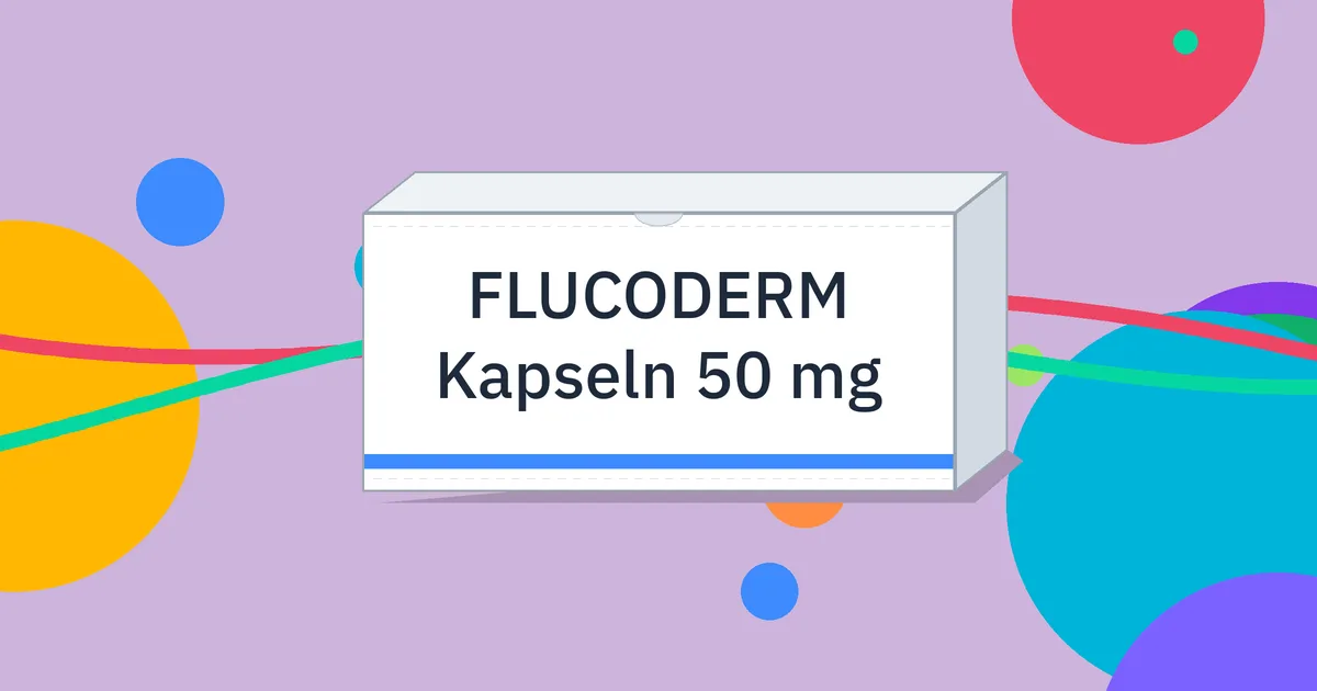 Symbolbild: Packung mit der Aufschrift FLUCODERM Kapseln 50 mg (PZN 06468158) – Verfügbarkeit und Bezug in Apotheken in Frankfurt am Main