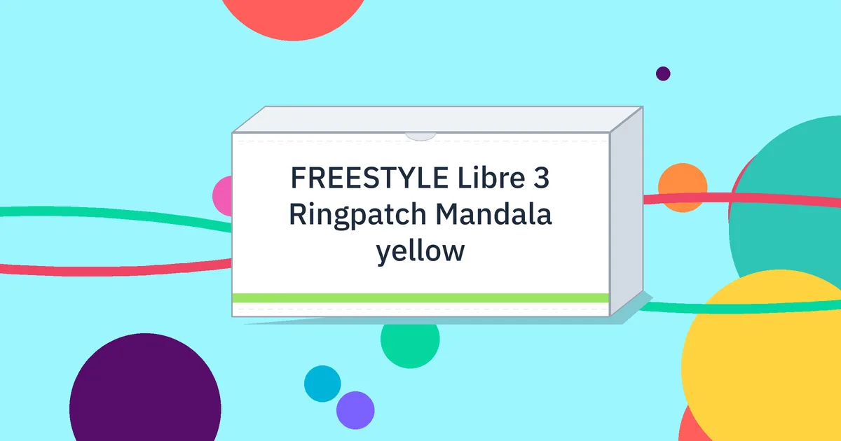 Symbolbild: Packung mit der Aufschrift FREESTYLE Libre 3 Ringpatch Mandala yellow (PZN 19865286) – Verfügbarkeit und Bezug in Apotheken in Frankfurt am Main