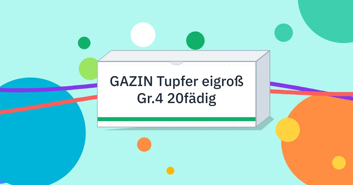 Symbolbild: Packung mit der Aufschrift GAZIN Tupfer eigroß Gr.4 20fädig (PZN 04633469) – Verfügbarkeit und Bezug in Apotheken in Frankfurt am Main