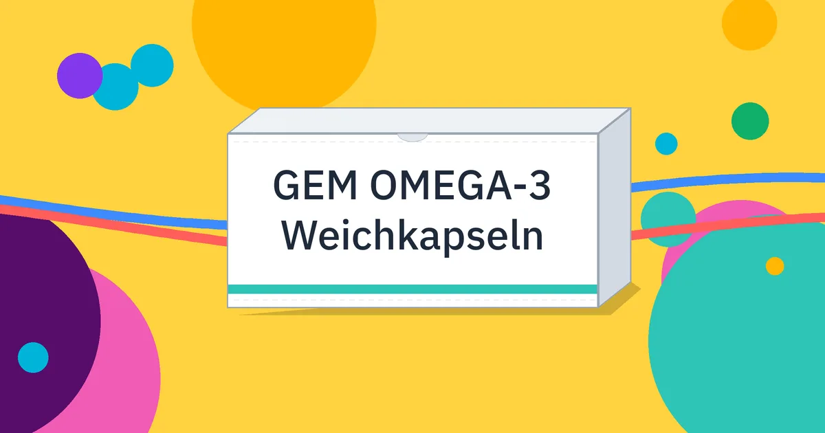 Symbolbild: Packung mit der Aufschrift GEM OMEGA-3 Weichkapseln (PZN 11158023) – Verfügbarkeit und Bezug in Apotheken in Frankfurt am Main