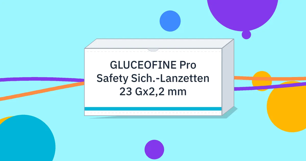 Symbolbild: Packung mit der Aufschrift GLUCEOFINE Pro Safety Sich.-Lanzetten 23 Gx2,2 mm (PZN 20066320) – Verfügbarkeit und Bezug in Apotheken in Frankfurt am Main