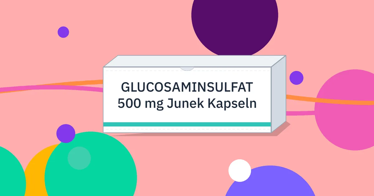 Symbolbild: Packung mit der Aufschrift GLUCOSAMINSULFAT 500 mg Junek Kapseln (PZN 01037241) – Verfügbarkeit und Bezug in Apotheken in Frankfurt am Main