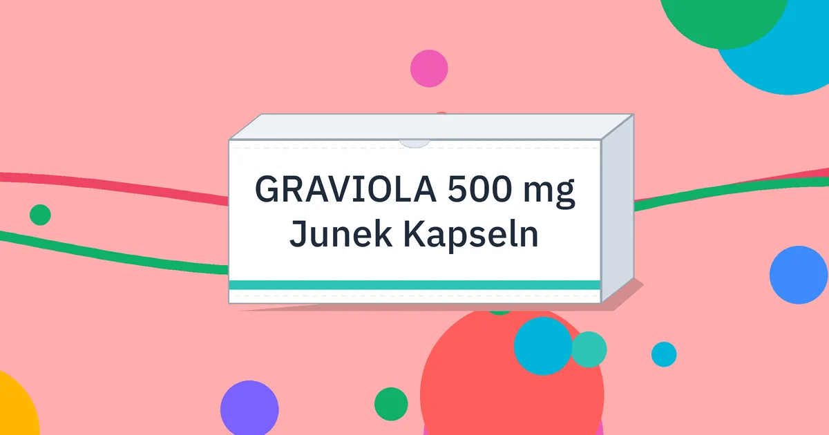 Symbolbild: Packung mit der Aufschrift GRAVIOLA 500 mg Junek Kapseln (PZN 20282733) – Verfügbarkeit und Bezug in Apotheken in Frankfurt am Main