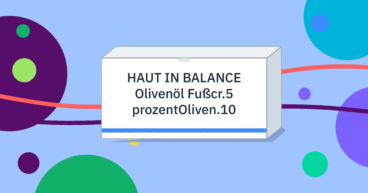 Symbolbild: Packung mit der Aufschrift HAUT IN BALANCE Olivenöl Fußcr.5 prozentOliven.10 (PZN 05462277) – Verfügbarkeit und Bezug in Apotheken in Frankfurt am Main