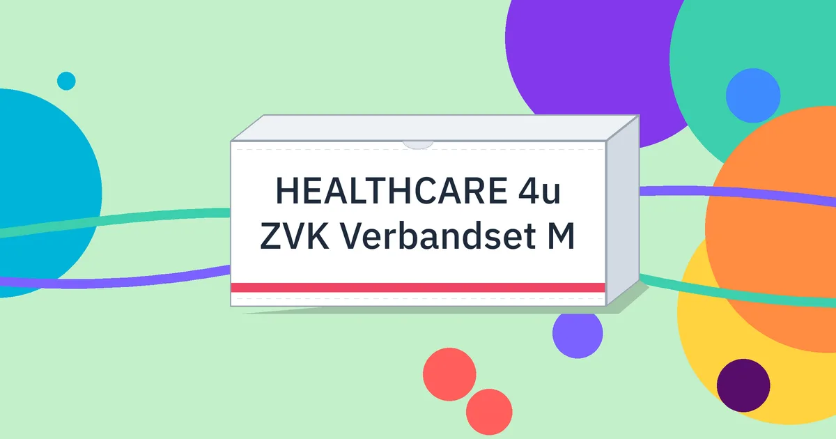 Symbolbild: Packung mit der Aufschrift HEALTHCARE 4u ZVK Verbandset M (PZN 19105492) – Verfügbarkeit und Bezug in Apotheken in Frankfurt am Main