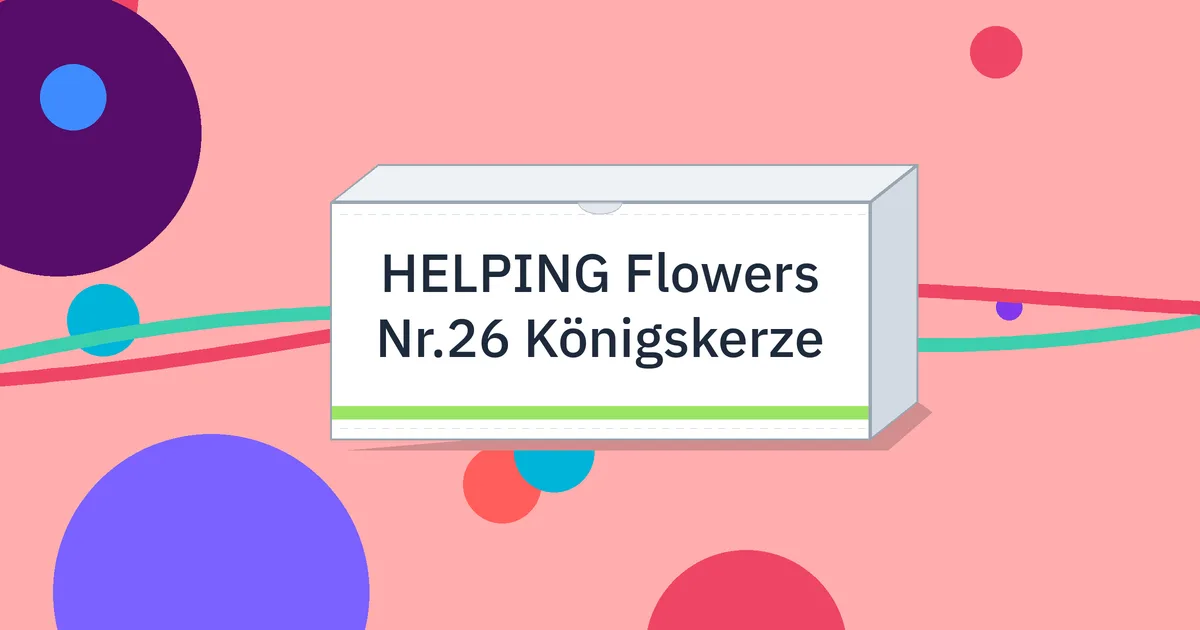 Symbolbild: Packung mit der Aufschrift HELPING Flowers Nr.26 Königskerze (PZN 12499884) – Verfügbarkeit und Bezug in Apotheken in Frankfurt am Main