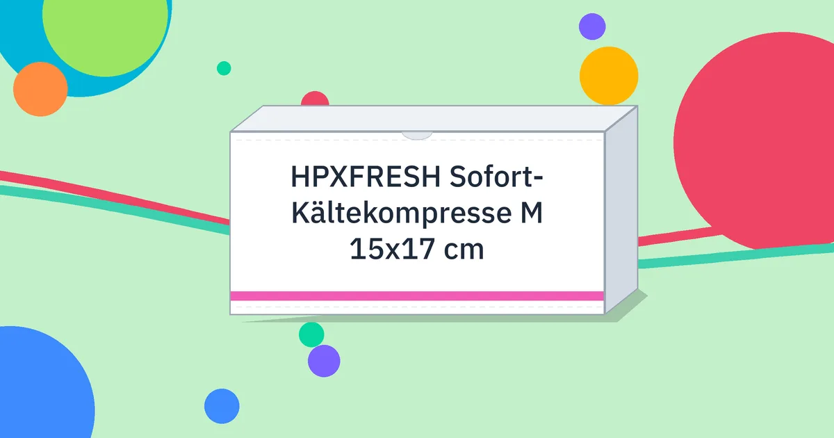 Symbolbild: Packung mit der Aufschrift HPXFRESH Sofort-Kältekompresse M 15x17 cm (PZN 15628810) – Verfügbarkeit und Bezug in Apotheken in Frankfurt am Main